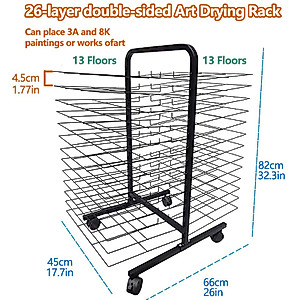 DONGYUE Art Drying Rack, Art Drying Rack for Art Metal Wire Work Display Rack, Art Carts with Wheels for Classroom Art Studios and Home Use. Drying & Print Racks (26 Floors)