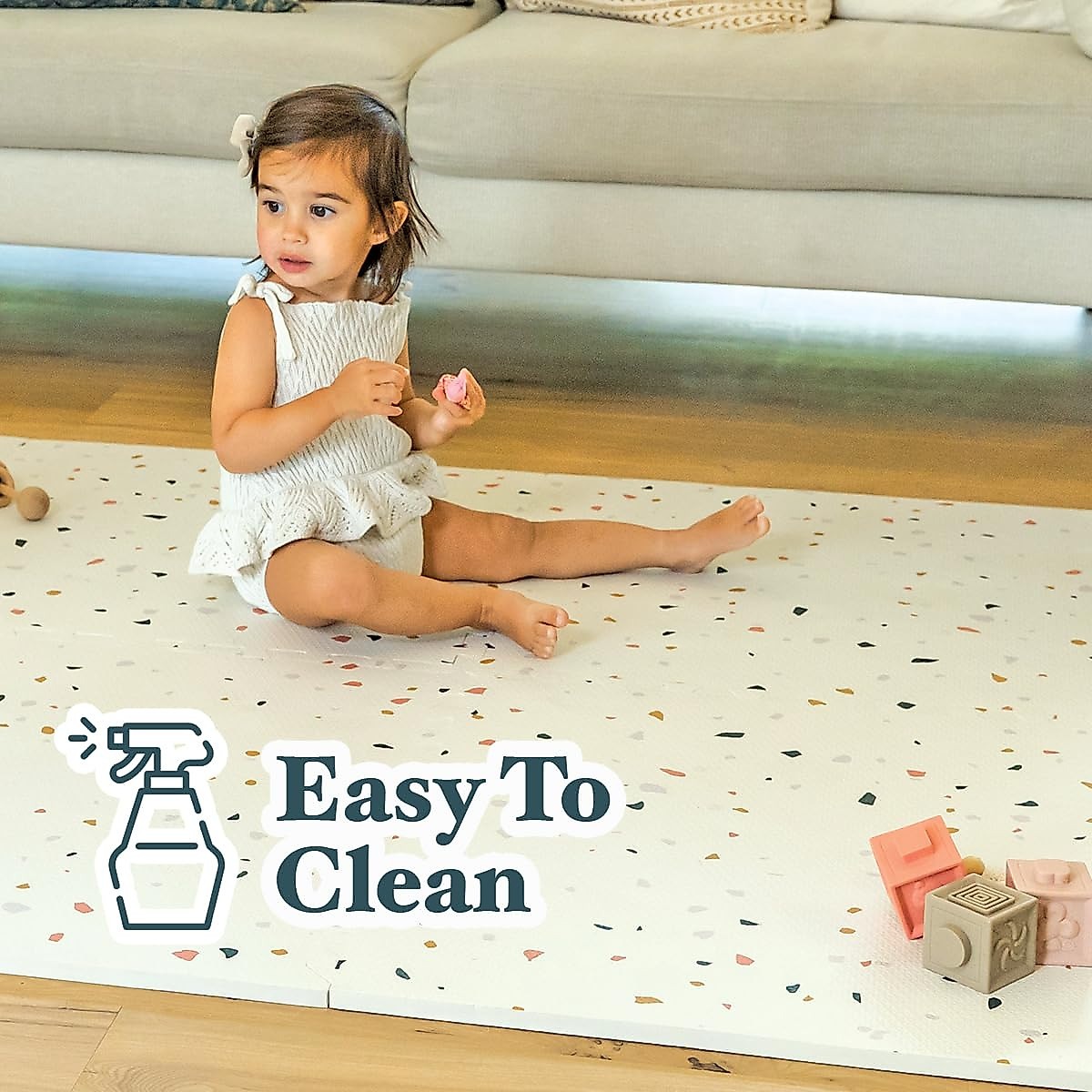 New! 4' x 6' Baby & Child Play Mat - Modern Terrazzo Design - Extra-Thick - Seamless Edges Playmat - Neutral Cream Color - 100% Non-Toxic Kids Extra Large Play Mat | Simply Tots Brand