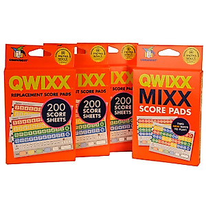 Deluxe Games and Puzzles Qwixx Score Sheets 4 Pack with Qwixx Compatible ‘Socially-Distanced’ Game Dice Quantity = 30, Bundled