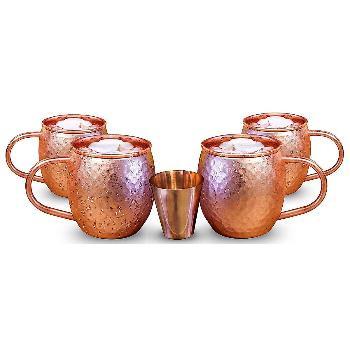 Willow & Everett Set of 4 Moscow Mule Copper Mugs with Copper Shot Glass - 4 16oz Copper Moscow Mule Mugs - Solid Copper Hammered Mug - Copper Cups for Moscow Mules