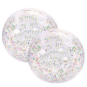 PENTA ANGEL Glitter Beach Balls 2PCS Inflatable Floatable Confetti Swimming Pool Party Ball Clear Sand Sport Ball for Outdoor Summer Beach Water Play for Boys Girls (11 Inch, Multicolor)