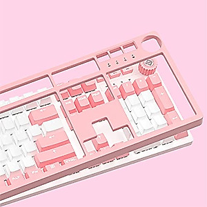 AK515 Wired Mechanical Gaming Keyboard – Brown Switches - PBT Keycaps – Blue-White Matching – White Backlit - Magnetic Suction Panel - Multimedia Keys Roller – for Windows Computer Office Gaming PC