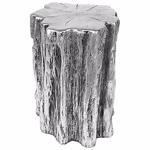 Tree Stump Trunk Side End Table, Faux Wood Patio Table, Garden Stool, Plant Stand, for Indoor Outdoor Courtyard Living Room, 14"X14"X20", Silver