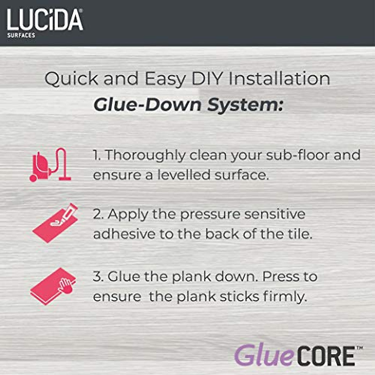 Lucida Surfaces Luxury Vinyl Flooring Tiles | Glue-Down Adhesive Flooring for DIY Installation | 18 Stone-Look Planks | GlueCore+ | 36 Sq. Feet (Box of 18 Tiles, Riverock)