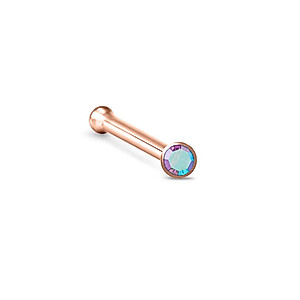 Rose Gold Plated 925 Sterling Silver Nose Stud Bone Ring 1.5mm Glued Aurora CZ 22G