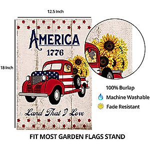 EKOREST 4th of July Garden Flag for Outside,American Red Truck with Summer Sunflowers,12 x 18 Double Sided,Small Independence Day Farmhouse Décor,Patriotic Star Yard Flags for Memorial Day Outdoor