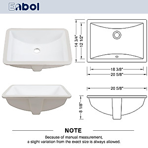Enbol Bathroom Undermount Sink White Rectangular Ceramic Sink for Bathroom with Overflow - ECU1812 Exterior: 20 5/8" x 14 6/8" x 8 1/8"