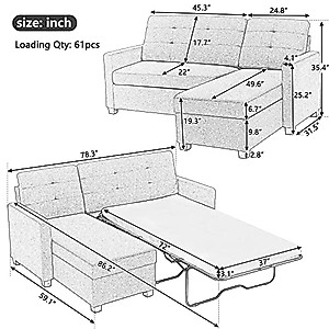 Merax Modern L-Shaped Reversible Couch with Storage Chaise, Sleeper Sofa Bed with Pull Out Mattress for Small Space Light Gray Sectional, Black