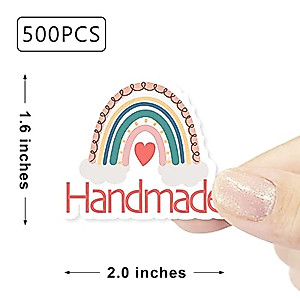 Wailozco Handmade Rainbow Stickers,Thank You Stickers,Handmade Stickers,Small Shop Stickers,Envelopes Stickers for Small Business, Online Retailers,Handmade Goods,500 Labels Per Roll