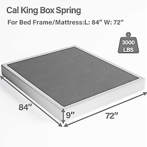 Daqutic Box Spring Cal King，9 Inch Metal Box-Spring Only, Mattress Foundation, Heavy Duty Structure with Fabric Cover, Noise Free, Non-Slip, Easy Assembly
