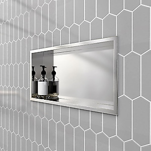 Odass | Shower Niche | 24" X 12" | NO Tile Needed ­| Rectangular Stainless Steel #304 Niche | Brush Recessed Single Shelf Organizer | Bathroom Storage for Shampoo Bottle |