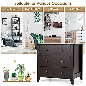 Giantex Drawer Chest with 3 Drawers,Solid Curved Legs and Double Handled Bedside Table Storage Dresser Cabinet for Bedroom, Living Room, Entryway, Nursery 28x 18x 26 Inch Drawer Dresser (Deep Coffee)