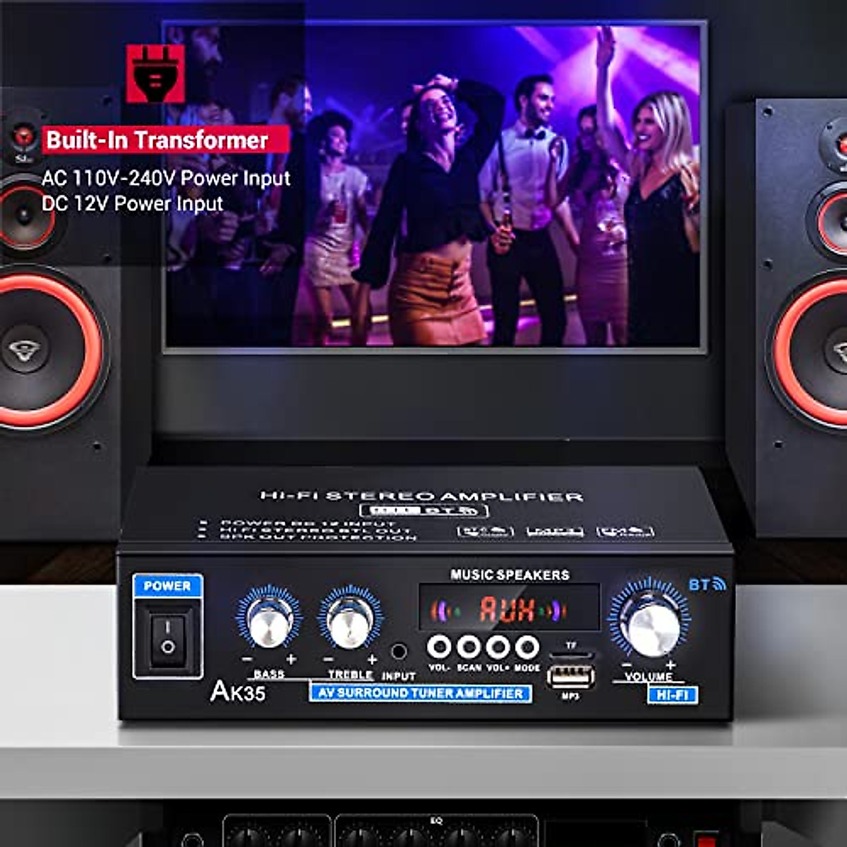 Facmogu AK35 90W+90W Mini HiFi Digital Amplifier, 2 Channel Bluetooth 5.0 Sound Amplifier Speaker AMP, Surround Sound FM USB Remote Control Low Distortion Home Car Amplifiers