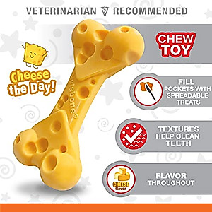Nylabone Power Chew Cheese Bone Dog Chew Toy, Cute Dog Toys for Aggressive Chewers, Cheese Flavor, X-Large/Souper (1 Count)