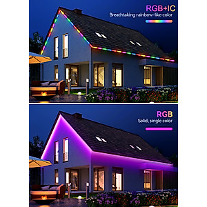 Skzlibry 91FT IP67 RGB+IC Outdoor Led Strip Lights Waterproof Led Light Strips with RF Remote &Bluetooth Music Sync App Control,Color Changing (RGB+IC, 560LED)