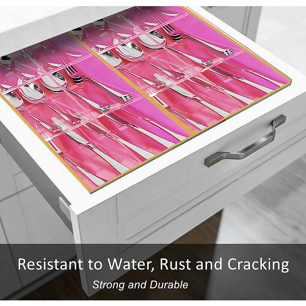 Gelite Acrylic Silverware Drawer Organizer Kitchen Cutlery Tray Caddy Flatware Organizer for Drawer, Easy Dismount and Wash, Neon Pink