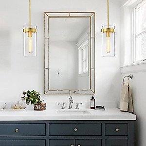 Aberaun Home Modern Gold Pendant Lights Glass Kitchen Island Lighting Rod-Hung Light Fixtures Ceiling Hanging Chandelier Over Kitchen Sink Dining Table Bathroom Tub