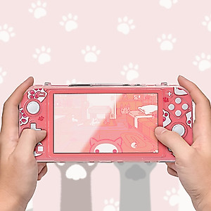 DLseego Protective Case for Switch Lite, Hard PC Clear Anti-Shock Split Cover with Cat-Pad Pattern