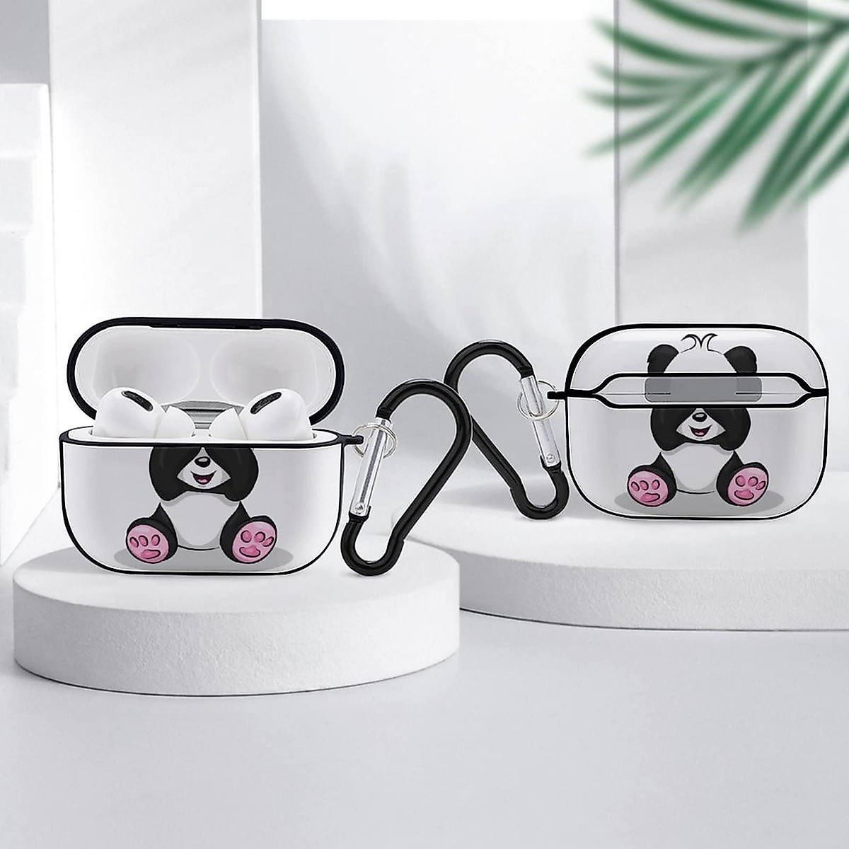 Lovely Cute Panda Print Airpods Pro Case with Key Chain Full Protective Durable Shockproof Wireless Headphone Case PC Hard Case Cover for Apple AirPods Pro Case 2nd/1st Generation