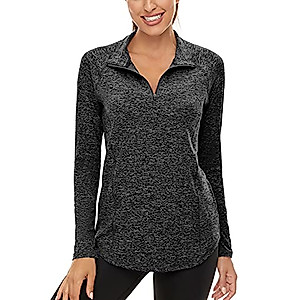 LURANEE Long Sleeve Athletic Shirt Women, Casual Dark Grey nLightweight Half Zip Pullover Loose Hiking Running Clothes Comfy Workout Yoga Tops Fitness Gym Wear Sport Quick Dry Fit Shirts M