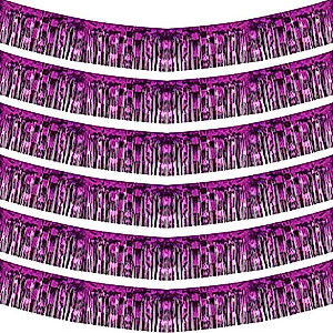 Blukey 10 Feet by 15 Inch Purple Foil Fringe Garland - Pack of 6 | Shiny Metallic Tinsel Banner | Ideal for Parade Floats, Bachelorette, Wedding, Birthday, Christmas | Wall Hanging Drapes