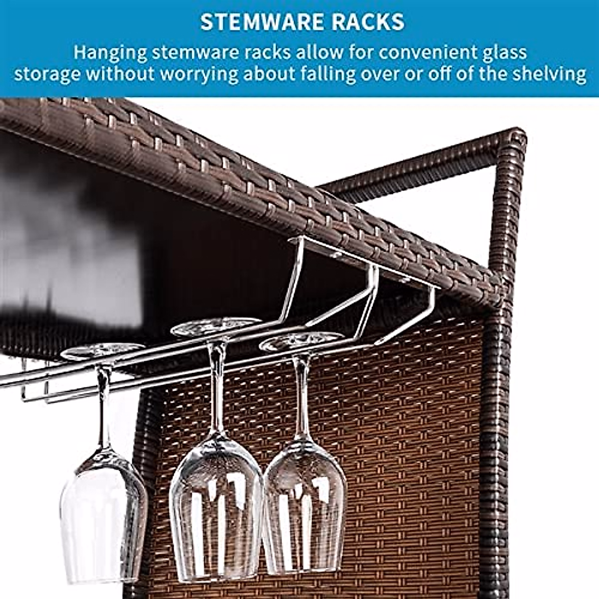 LIRUXUN Outdoor Patio Furniture Set Outdoor Patio Wicker Rattan Serving Bar Cart with Ice Bucket Wine Rack Brown