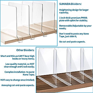 SUMAIDA Shelf Dividers for Closet Organization, Clear Acrylic Shelf Divider for Wooden Shelves, in Closets Shelf and Closet Separator in Bedroom, Kitchen and Office(6)