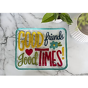 DEMDACO Good Friends Good Times Vibrant Multicolored 14 x 11 Glass Rectangular Platter