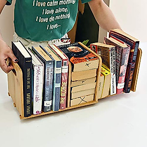 WELLAND Bamboo Desktop Bookshelf Small Book Rack Adjustable Desk Storage Organizer