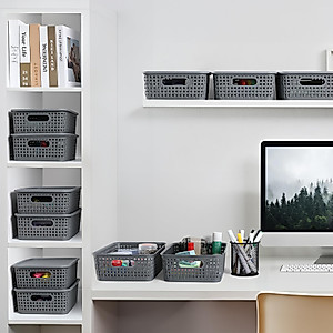 [ 12 Pack ] Plastic Storage Baskets With Lids, Small Pantry Organization, Stackable Storage Bins, Household Organizers for Cabinets, Countertop, Drawers, Under Sink or On Shelves,Gray