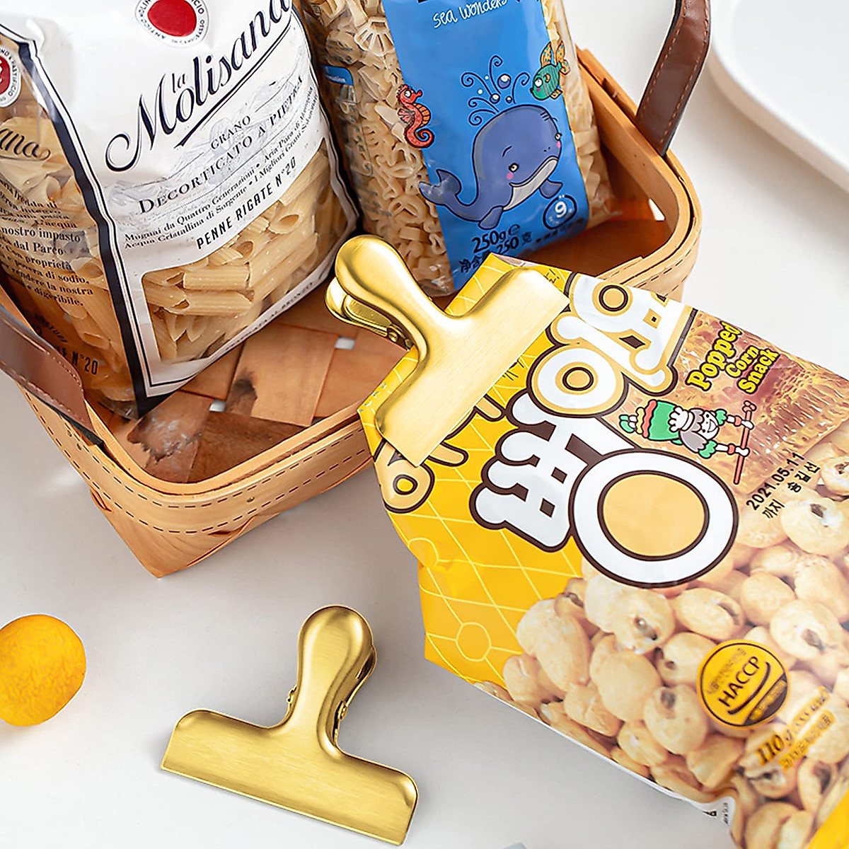 Set of 8 Heavy Duty Stainless Steel Bag Clips, SourceTon 3 x 2.4 Inch Durable Paper Seal Grip for Coffee Food Bread Bags, Kitchen Home Usage- Gold