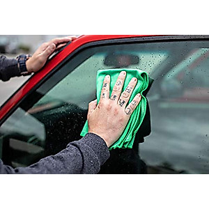 The Rag Company - Standard Microfiber Window, Glass, Mirror & Chrome Towels - Professional Cleaning & Detailing, Lint-Free, Streak-Free, 350gsm, 16in x 16n, Green (12-Pack)