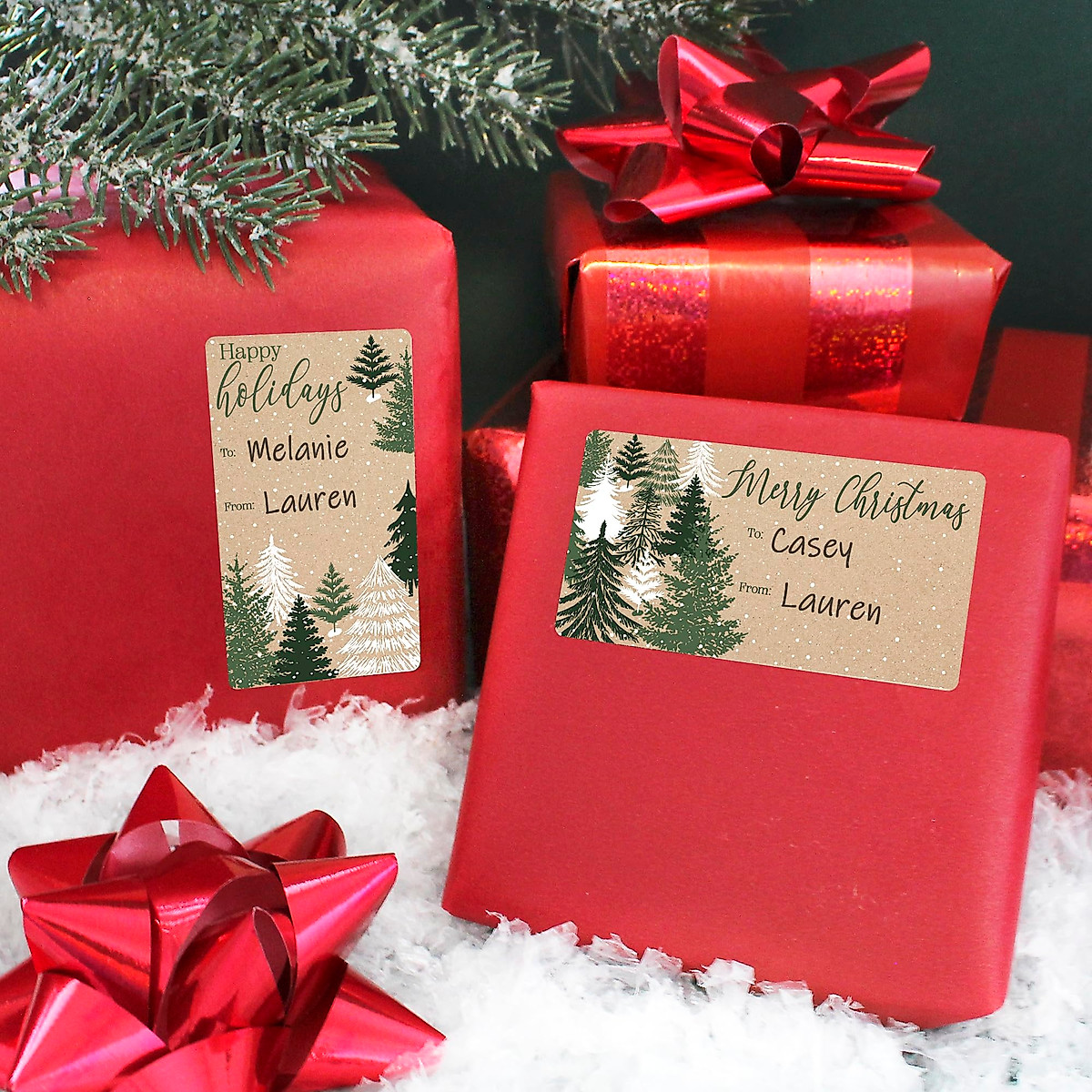 Evergreen Christmas Gift Tags, Self-Adhesive Stickers – 75 Gift Wrap Tags, Peel and Stick Christmas Gift Tags