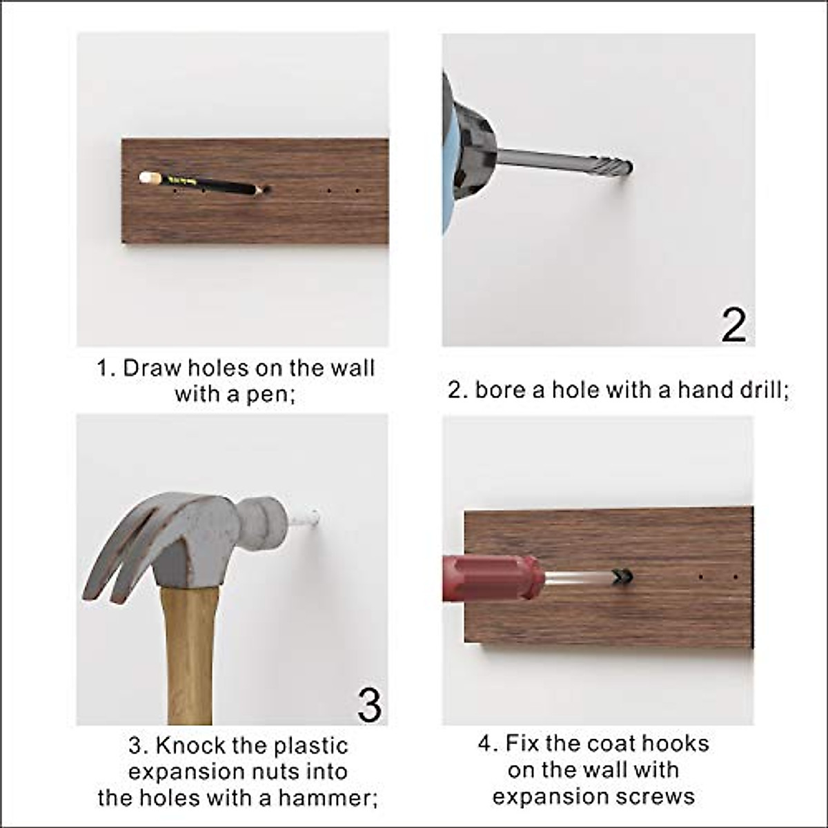 BAMEOS Wall Mounted Coat Rack, Bamboo Wall Coat Rack Hooks, 4-Hooks Rail for Entryway, Bathroom, Bedroom,Closet Room, Kitchen (Brown)