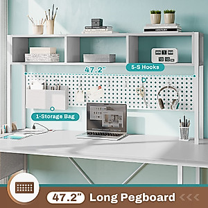 SEDETA White L Shaped Gaming Desk, Reversible Corner Desk with Power Outlet and Pegboard, L Shaped Desk with Hutch, Storage Shelf, Keyboard Tray, and LED Lights for Home Office, White