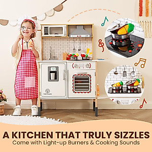 Tinysure Play Kitchen for Kids - Toy Kitchen Set for Toddlers with Realistic Lights and Sounds, Kids Kitchen Playset with Abundant Toy Food Set, Best Gift for Kids Ages 3+
