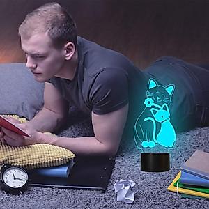 Bagvhandbagro Cat 3D Lamp, Animal Cat Kitty LED Night Light Touch Table Desk Lamp 7 Color Changing with Acrylic Flat & USB Cable, Christmas Birthday Gift for Boys Girls