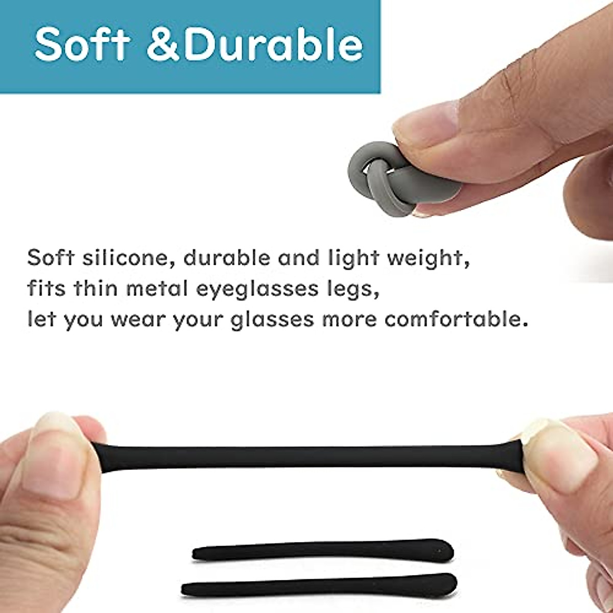 8 Pairs Eyeglass End Tips Ear Sock Pieces Anti-Slip Tube Replacement Tips Silicone for Thin Metal Eyeglass Legs,4 Black/4 White