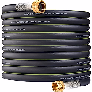 Hybrid Garden Hose50ft x 5/8" – No Kink,Heavy Duty,Lightweigh Flexible,Leakproof Water Hose – 3/4"Solid Brass Connectors - Rubber Car Hoses Pipe for outdoor Watering& Washing,600 Burst PSI
