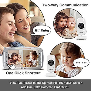 Video Baby Monitor,1080P Full HD Ultra clear image quality,5.5" IPS Screen Monitor & 2 Camera, Range up to 1000ft,24h Battery Life, 2-Way Talk,Split Screen,Night Vision,Temperature Monitor,No WiFi.