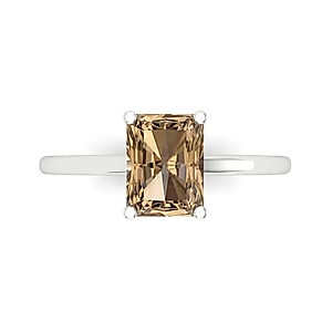 Clara Pucci 2.0ct Emerald Cut Solitaire Champagne Simulated Diamond 4 Prong Engagement Bridal Anniversary Ring 18K White Gold 3.5