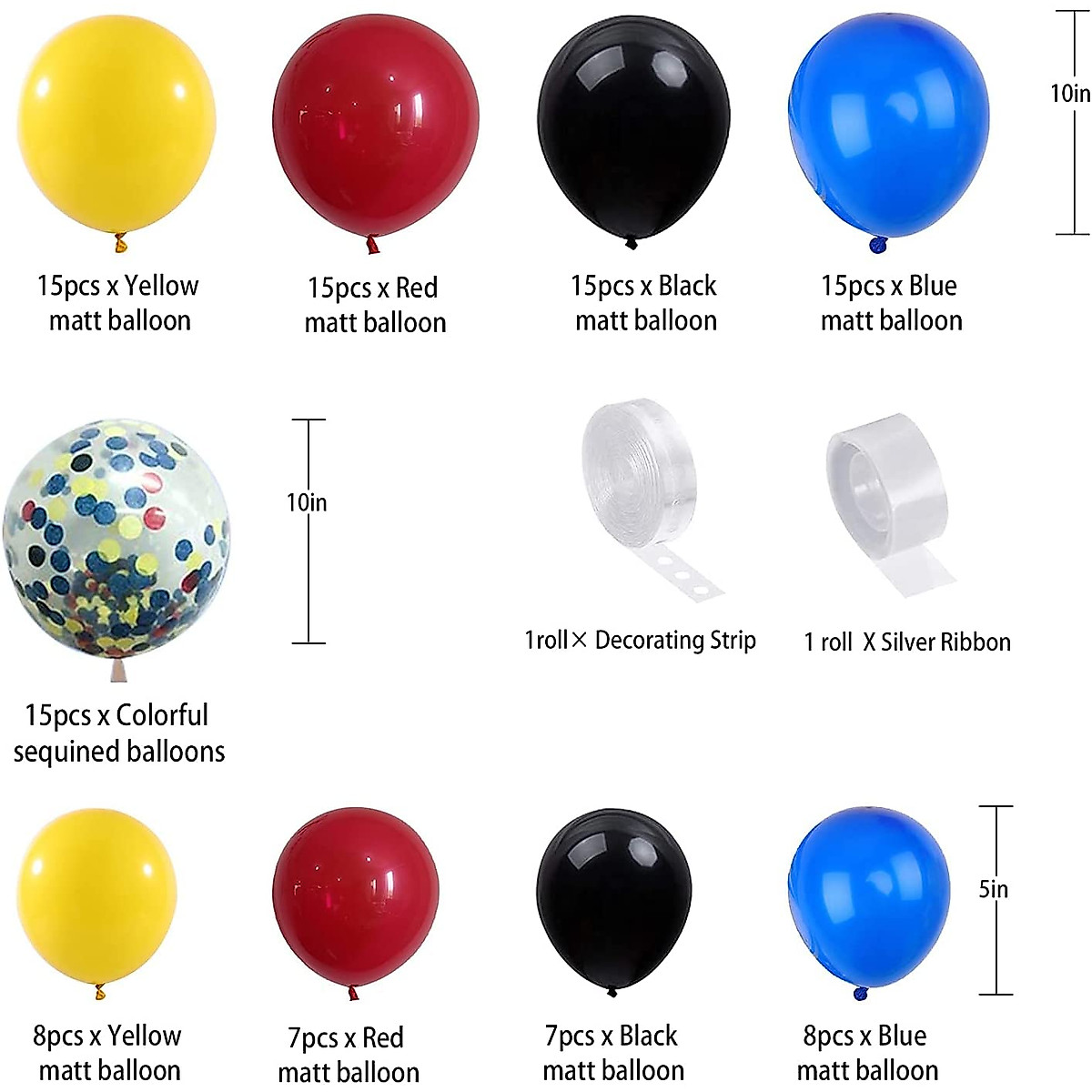 Balloon Arch Garland Kit, 105PCS Blue Red Black Balloon Arch Kit Balloon Garland Kit, Latex Balloons With Confetti Party Balloons For Birthday Decoration Wedding Baby Shower Decoration Party Supplies