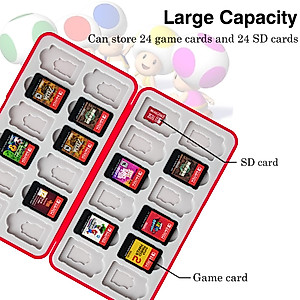 TIKOdirect Game Card Case for Nintendo Switch/SD Cards, Storage 24 Switch Game Cards Portable Holder Pretty Cute Hard Shell with Magenic Closure, Red
