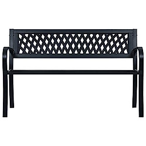 YELWHI Patio Benches Patio Bench Black 47.2" Steel,Outdoor Patio Bench with Steel Frame and Lattice Patterned Plastic Backrest for Comfort and Durability Outdoor Furniture & Accessories