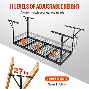 VEVOR Overhead Garage Storage Rack, 3x8 Garage Ceiling Storage Racks, Heavy Duty Adjustable Cold Rolled Steel Racks for Garage Storage, Organization, 600 lbs Load Capacity, 22''-40" (Black)