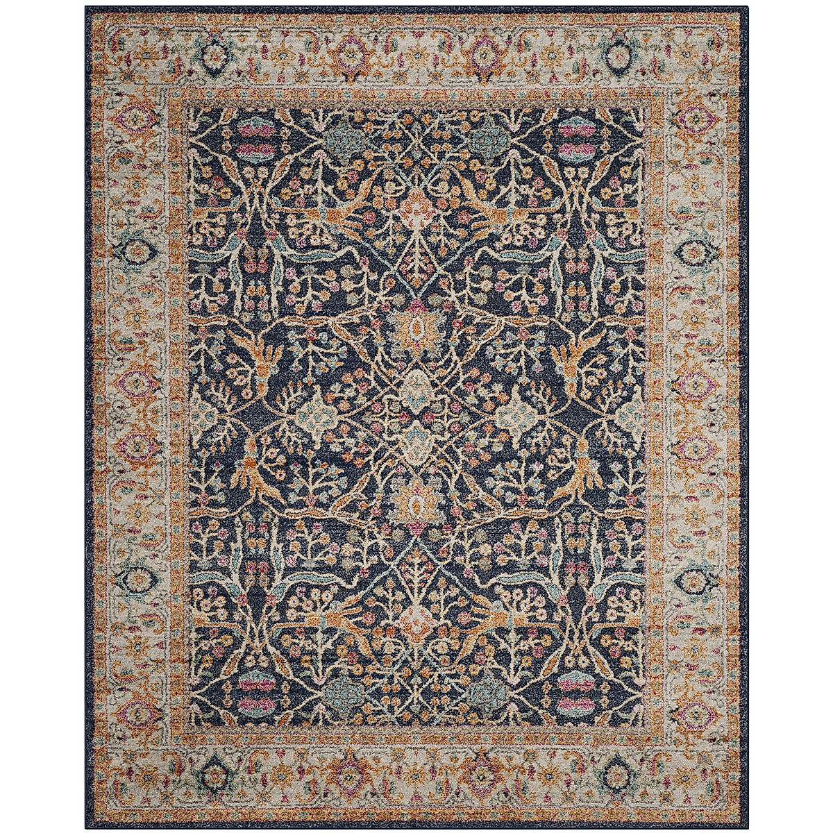 SAFAVIEH Madison Collection 9' x 12' Navy Cream MAD612D Oriental Non-Shedding Living Room Bedroom Dining Home Office Area Rug