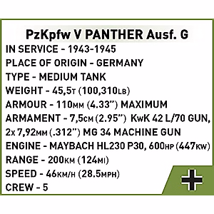 COBI Historical Collection WWII PzKpfw V Panther Ausf. G. Tank