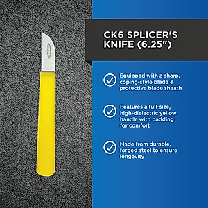 Miller CK6 Series Splice Knife, Electrician Knife for Professionals, Heavy-Duty Utility Knife with Sheath Holder, Filament Splicer Tool, 6.25 Inches