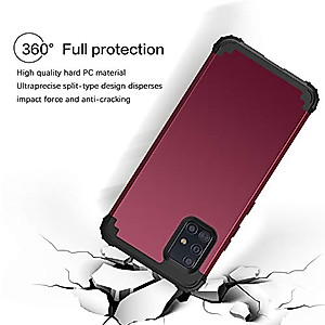 BENTOBEN Compatible with Samsung A71 5G Case, 3 Layer Hybrid Hard PC Soft Rubber Heavy Duty Rugged Bumper Shockproof Anti Slip Full-Body Protective Phone Cover for Samsung A71 5G 2020, Wine Red