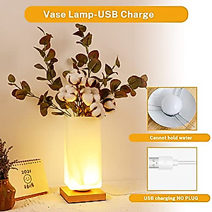 Floresita Vase Lamp Table Lamp USB Charge Flower Lamp Vase Table Lamp Dimmable Bedside Lamp Frosted Glass Shade with Wood Base for Bedroom Living Room Office Desk